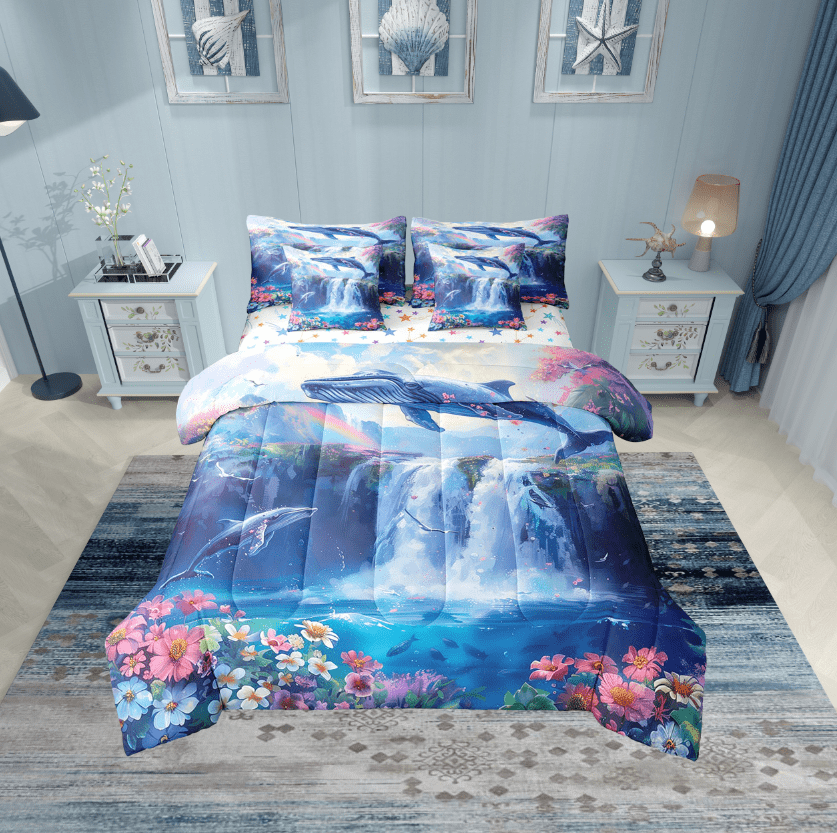 Erosebridal Blue Whale Bedding King Size, Lake Waterfall Bed in a Bag ...