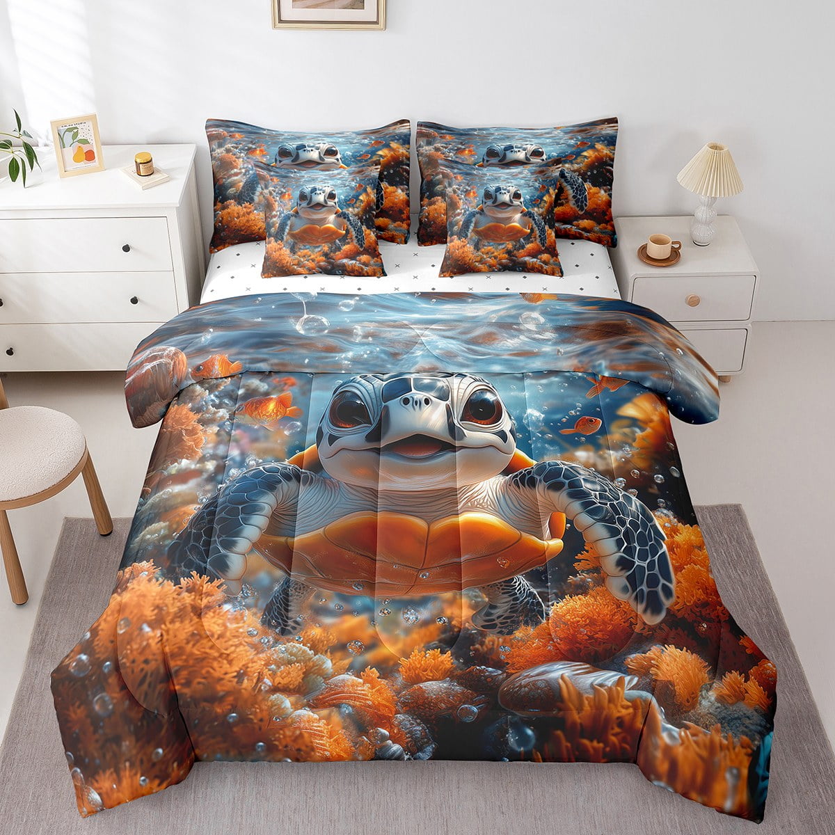 Erosebridal Sea Turtle Bed in a Bag Queen size, Underwater World Bed ...