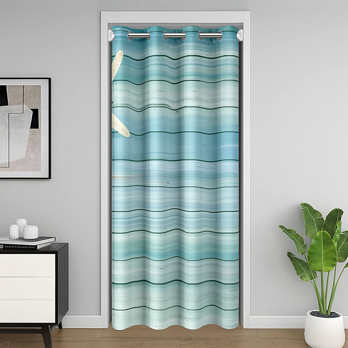 Erosebridal Blue Wooden Plank Door Curtain Panel 52x80, Vintage Striped ...