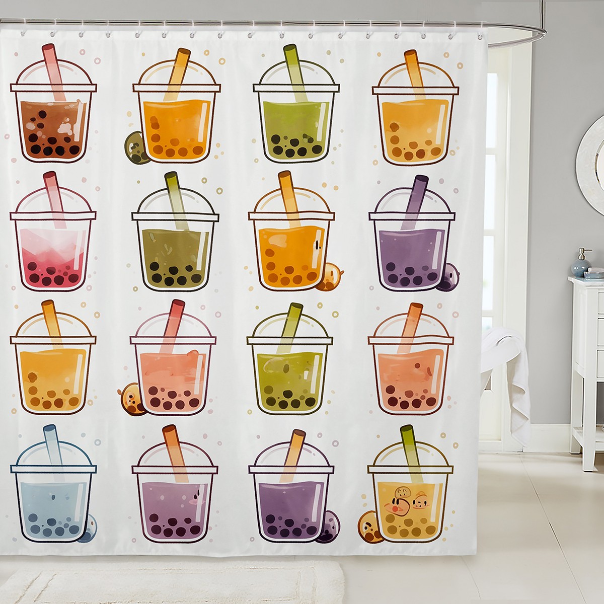 Erosebridal Boba Tea Bathroom Decor,Bubble Tea Shower Curtain Set ...