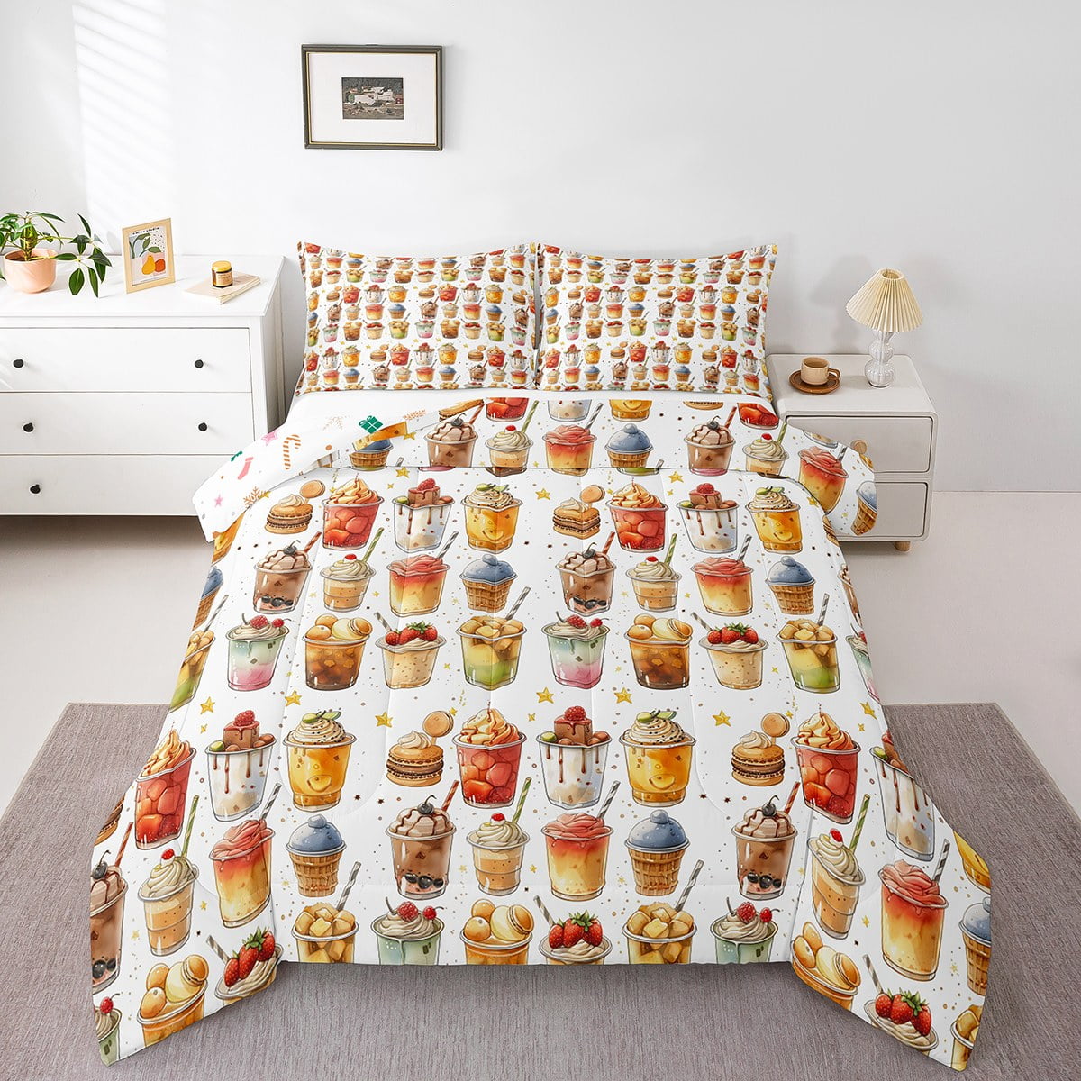 Erosebridal Boba Tea Bedding Set Queen,Dessert Ice Cream Comforter Set ...