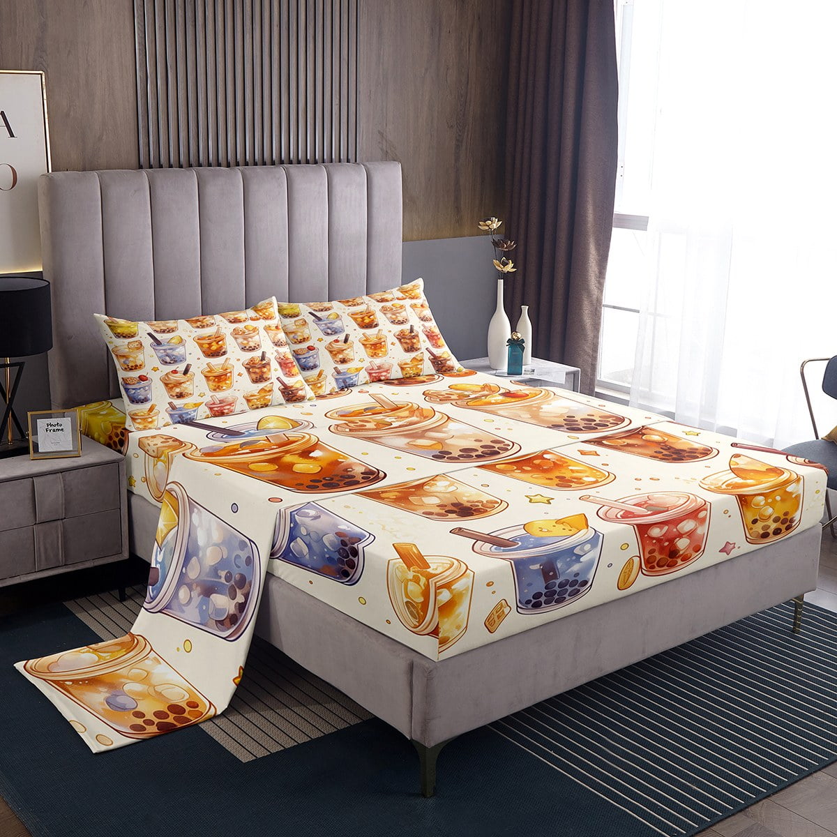 Erosebridal Boba Tea Bedding Set Twin Size,Cute Bubble Tea Bed Sheets ...