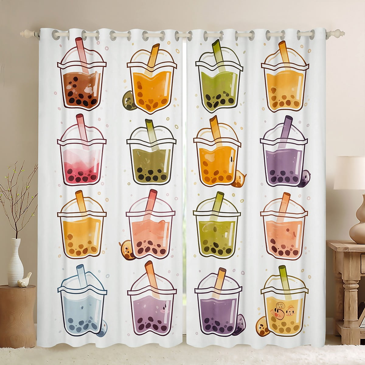 Erosebridal Boba Tea Curtains for Bedroom,Bubble Tea Curtains & Drapes ...