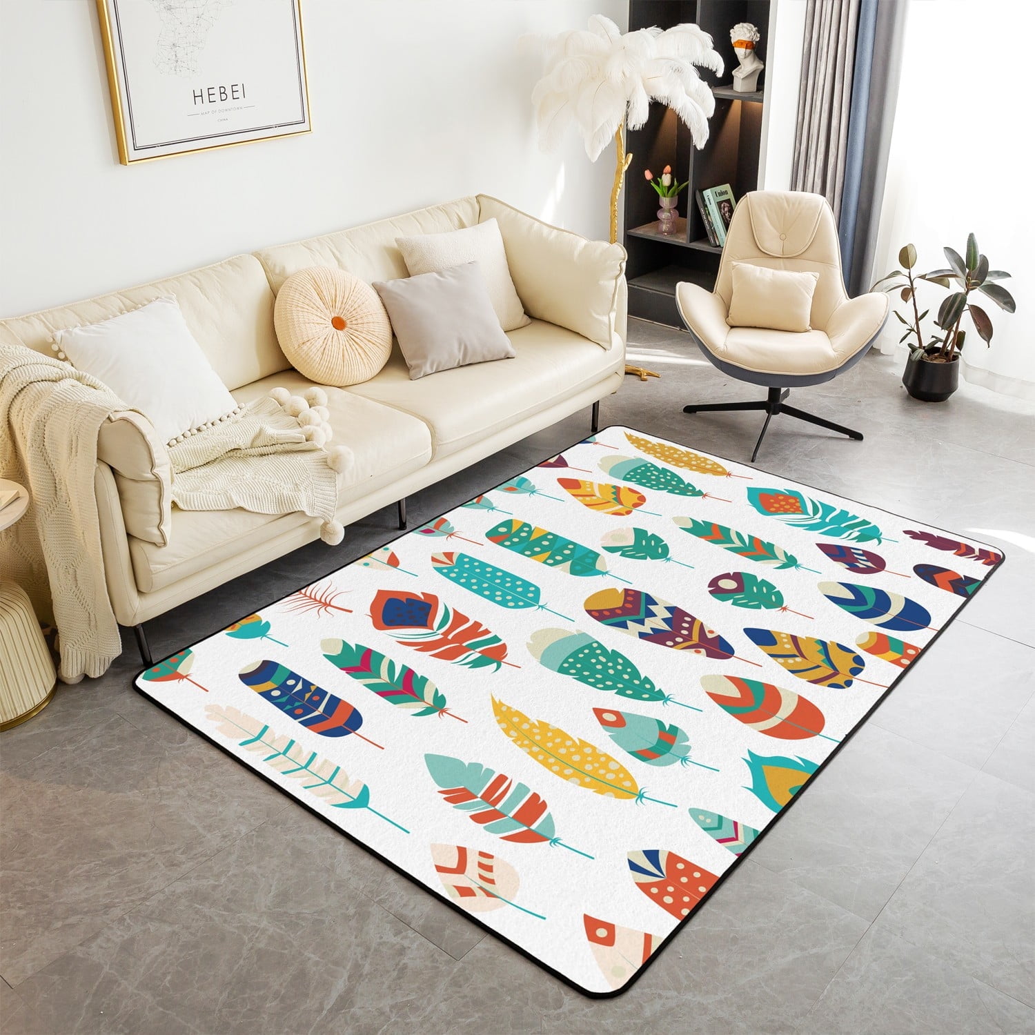 Erosebridal Bohemian Area Rug 5x7 for Bedside,Ethnic Tribe Feather ...