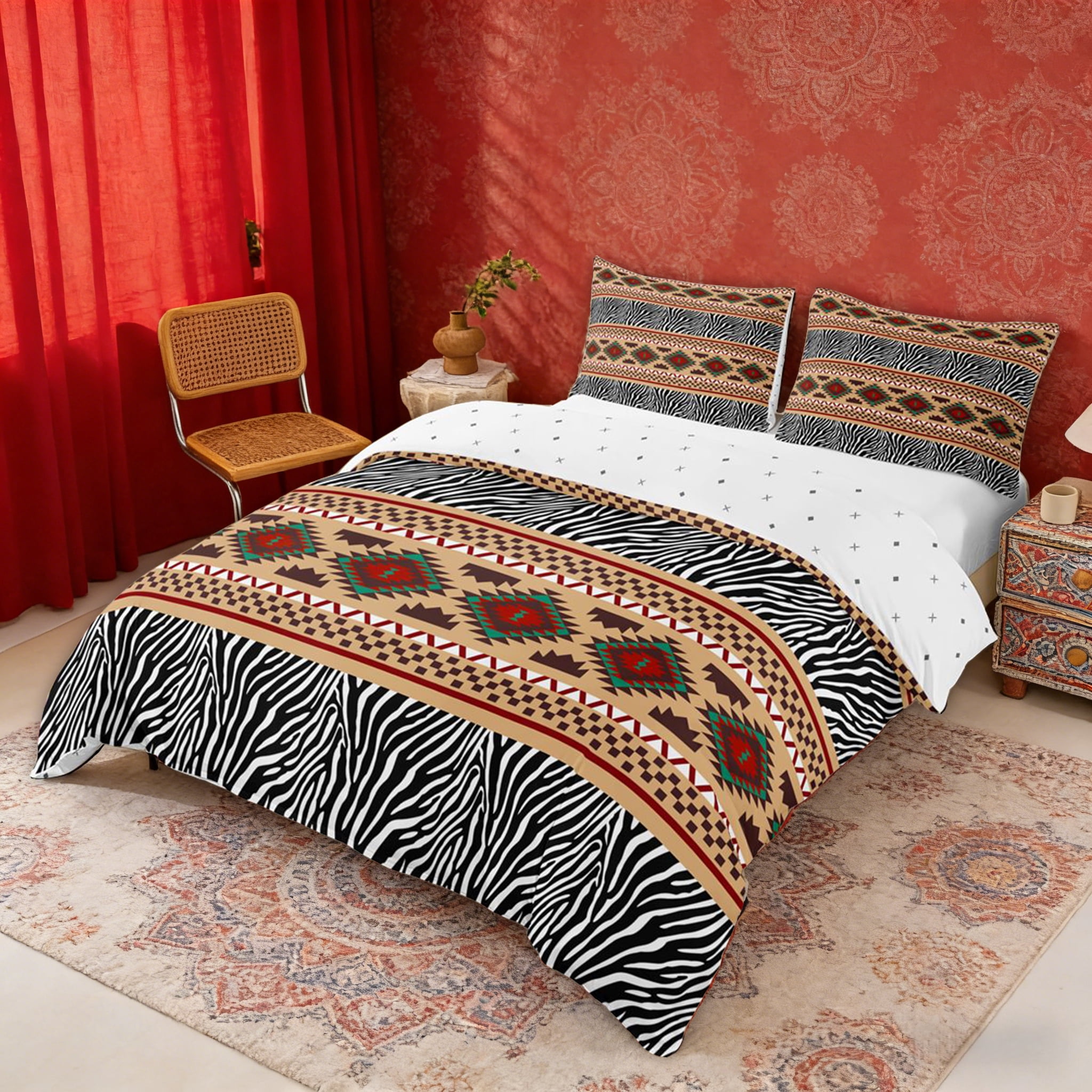 Erosebridal Bohemian Aztec Duvet Cover Set, Zebra Print Bedding Full ...