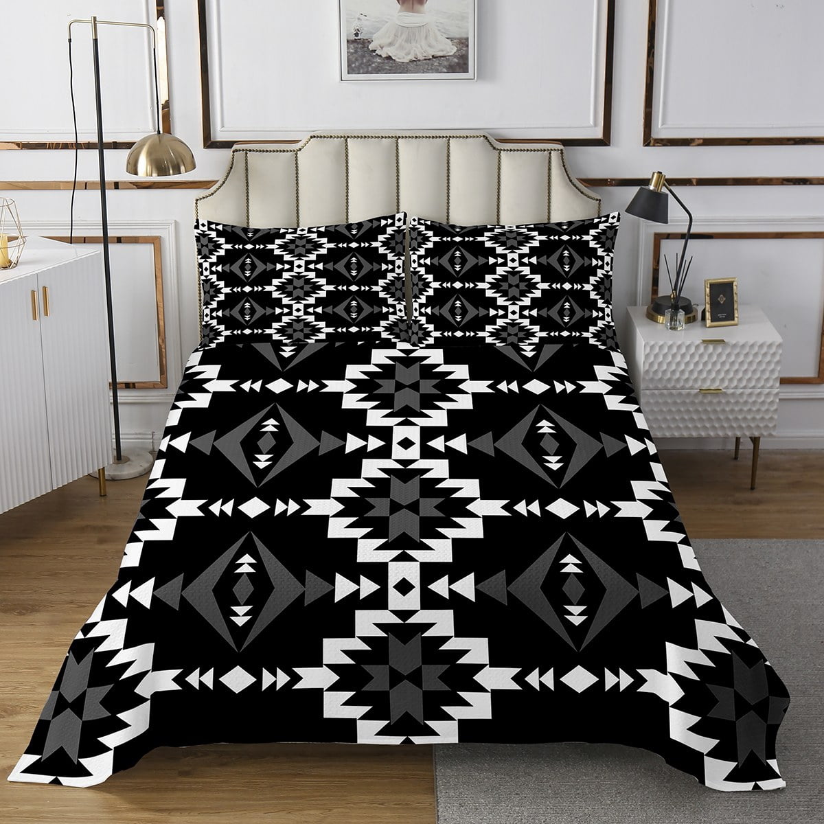 Erosebridal Bohemian Aztec Quilt Sets for Queen Size Bed,Black White ...