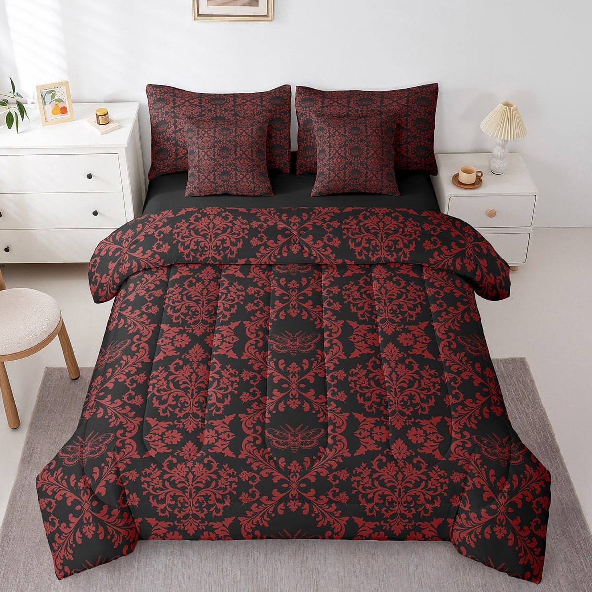 Erosebridal Bohemian Baroque Damask Floral Bedding Sets Full Size, Boho ...