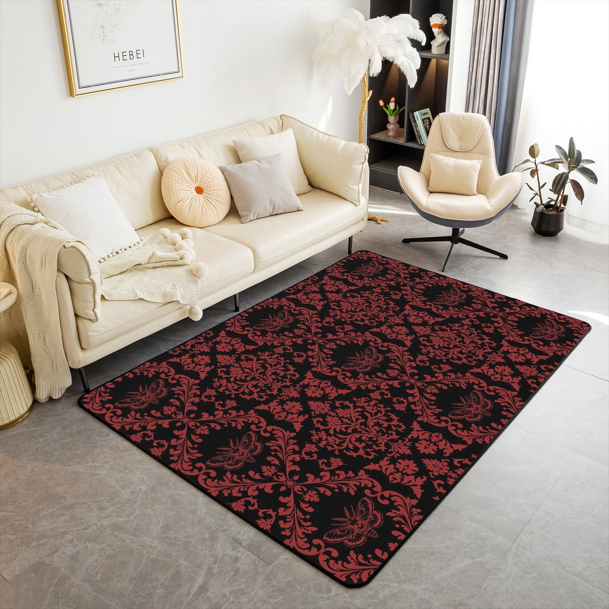 Erosebridal Bohemian Baroque Damask Floral Rugs For Bedroom 4'11" x 3'3 ...