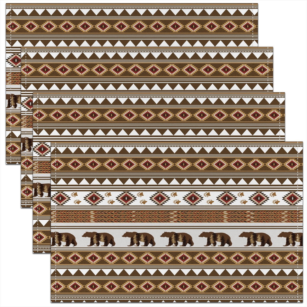 Erosebridal Bohemian Bear Placemats Set of 4 12"x18",Aztec Hippie Table ...