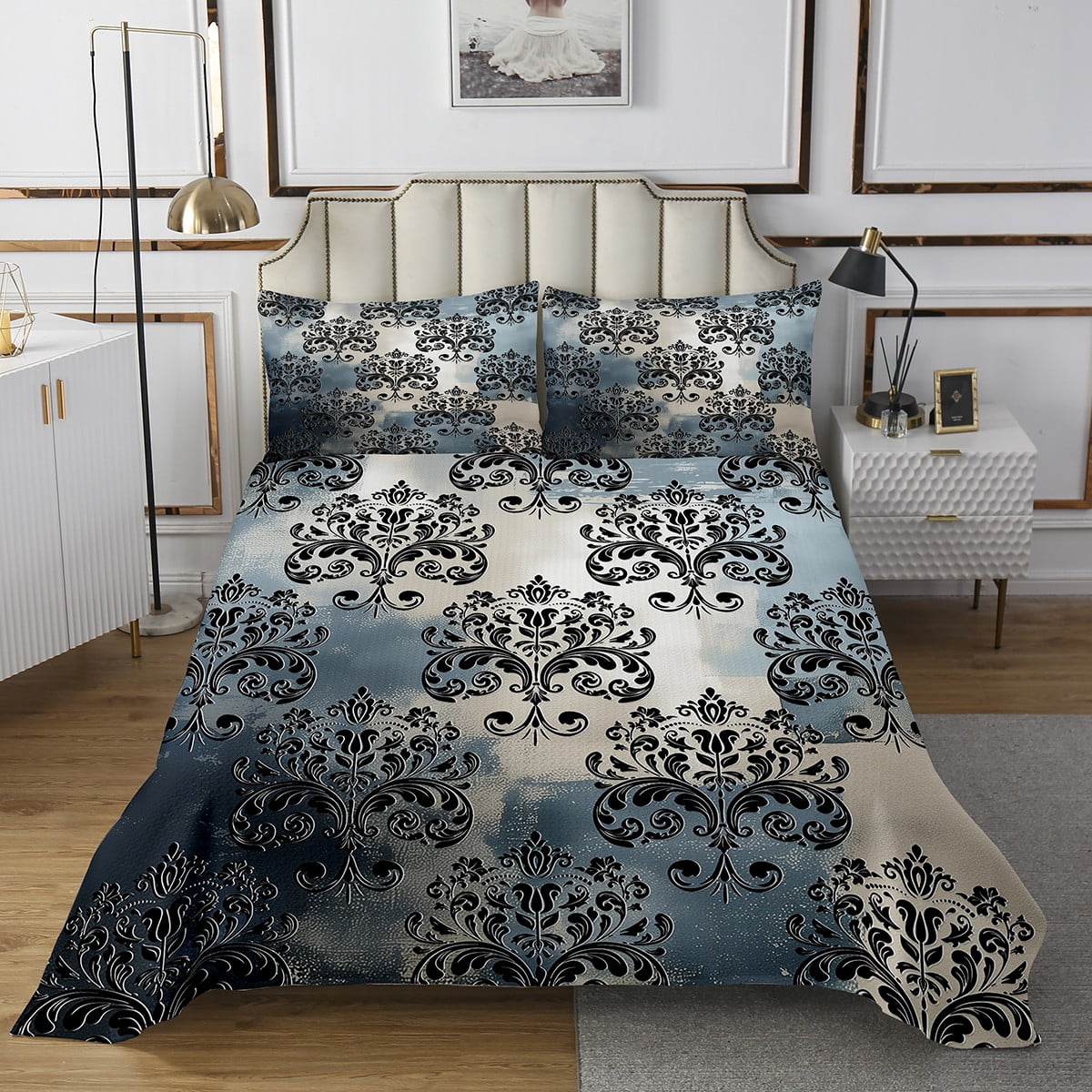 Erosebridal Bohemian Damask Quilt Sets for King Size Bed, Dark Gray ...