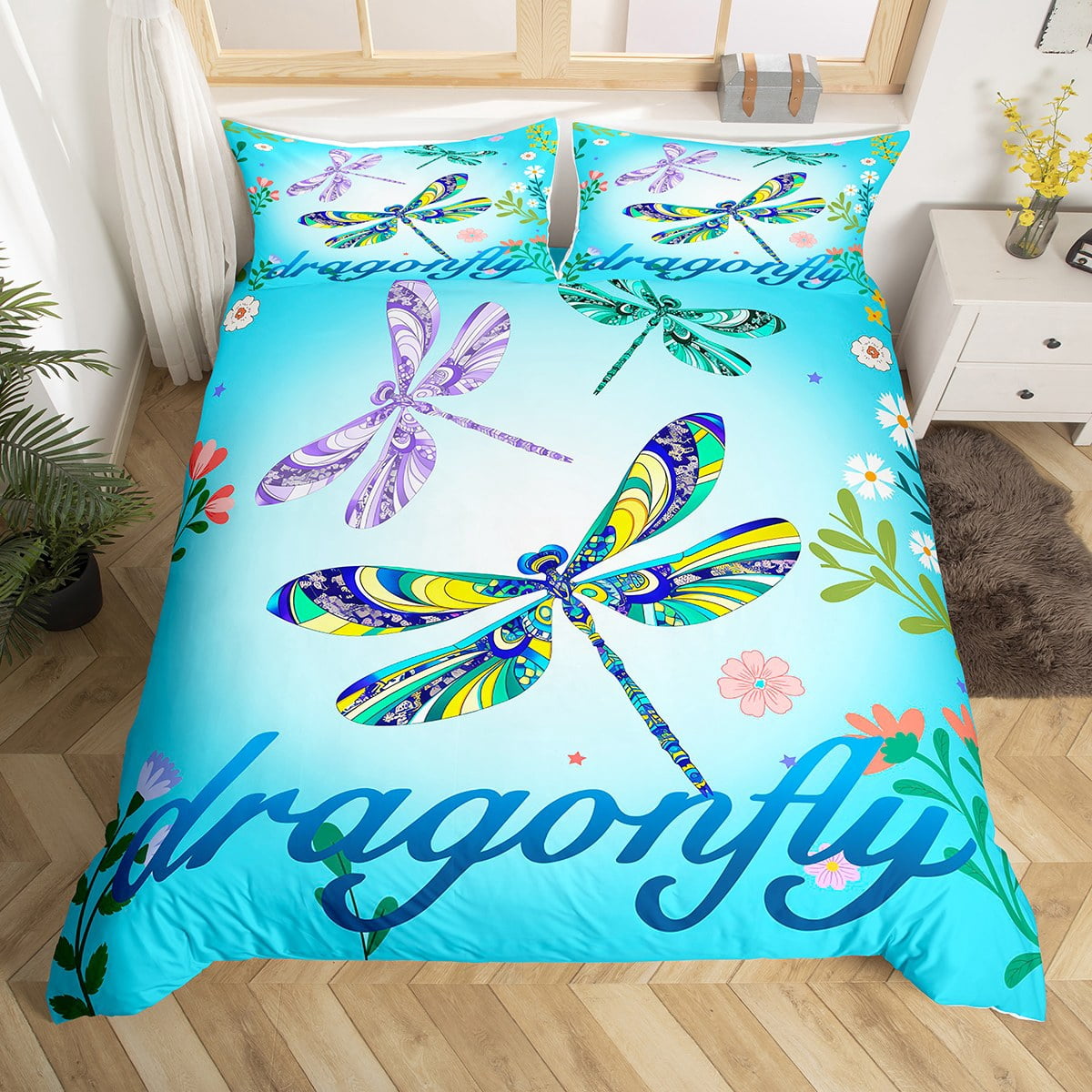 Erosebridal Bohemian Dragonfly Comforter Cover King, Chic Wildlife ...
