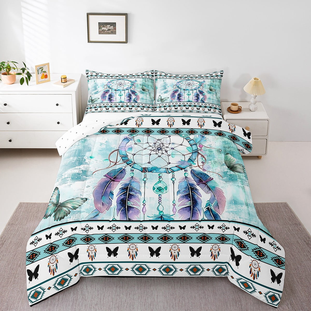 Bohemian Dreamcatcher King Bedding Sets Hippie Aztec Comforter Set,Teal ...