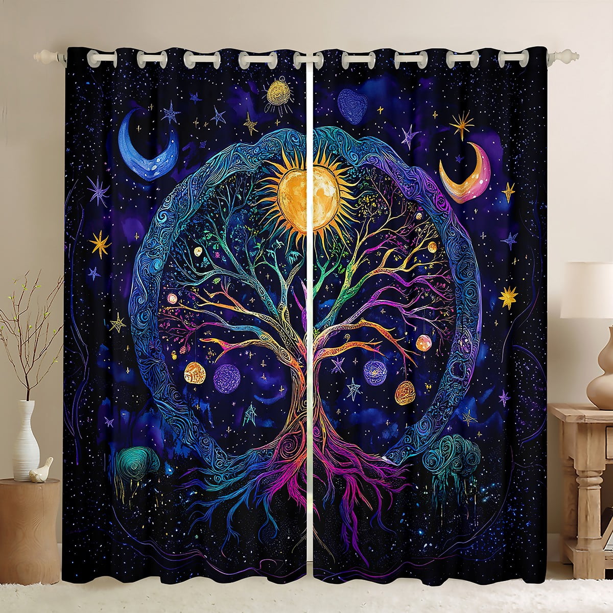 Erosebridal Bohemian Tree of Life Curtains for Living Room, Hippie Sun ...