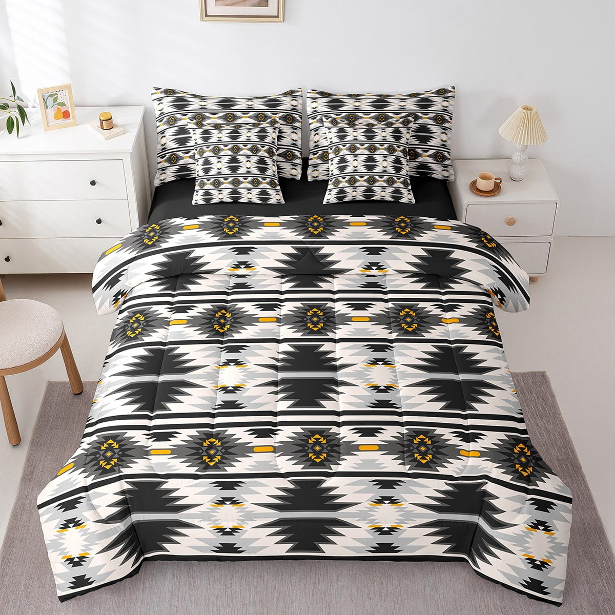 Erosebridal Boho Aztec Bedding Sets King Size,Black White Bed in a Bag ...