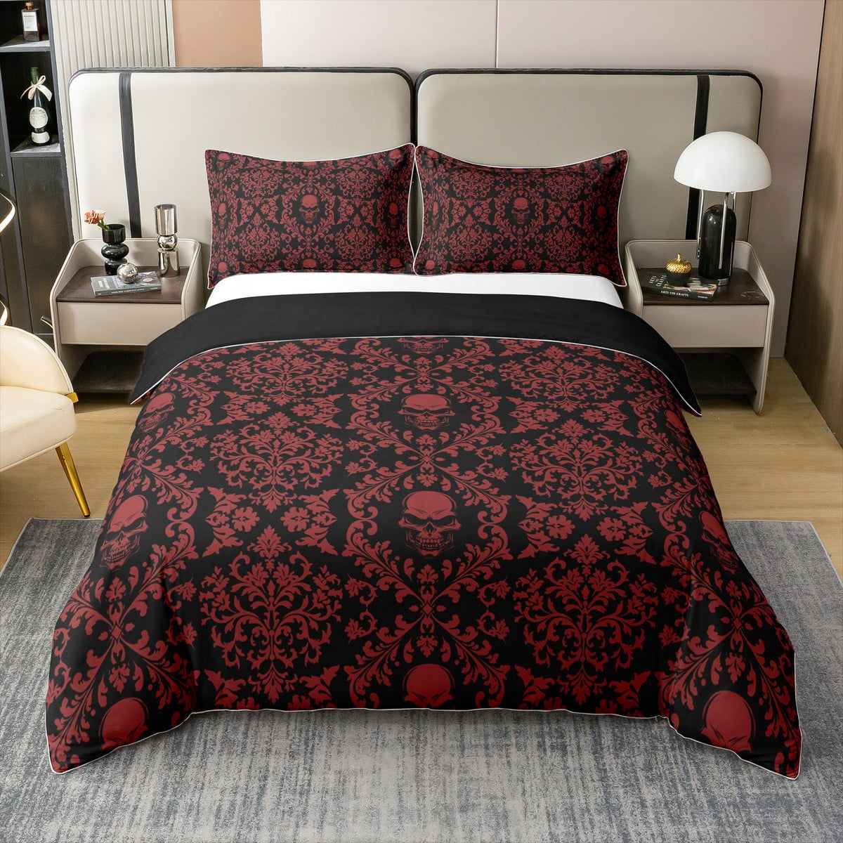 Erosebridal Boho Black Red Damask 100% Cotton Duvet Cover Full Size ...