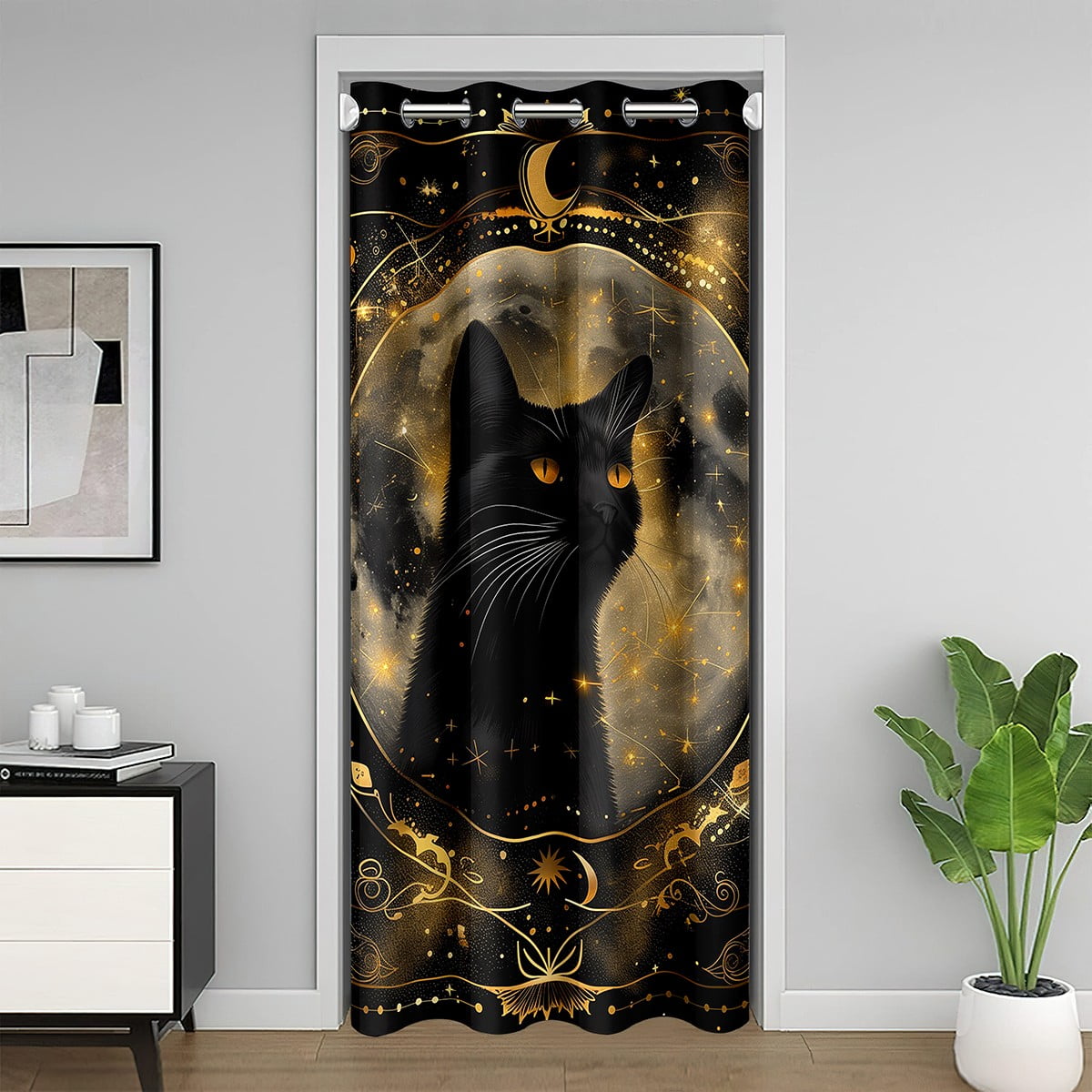 Erosebridal Boho Cat Door Curtain Panel 42x80, Hippie Sun Moon Room Divider Curtain, Vintage ...