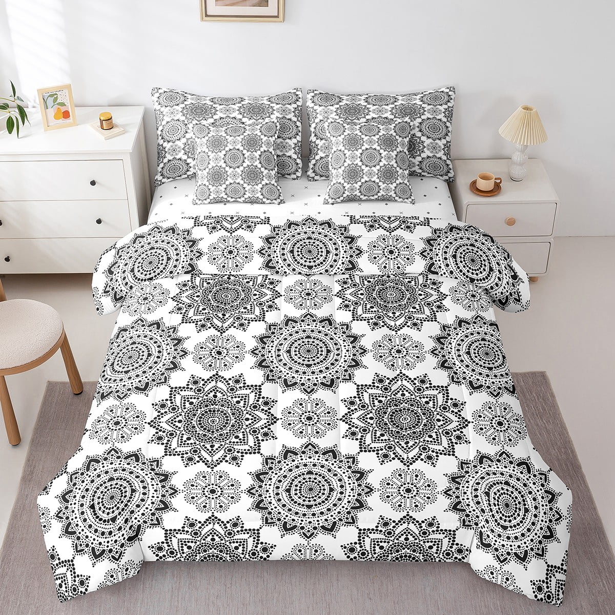 Erosebridal Boho Damask Bedding Sets Queen Size, Hippie Floral Print ...