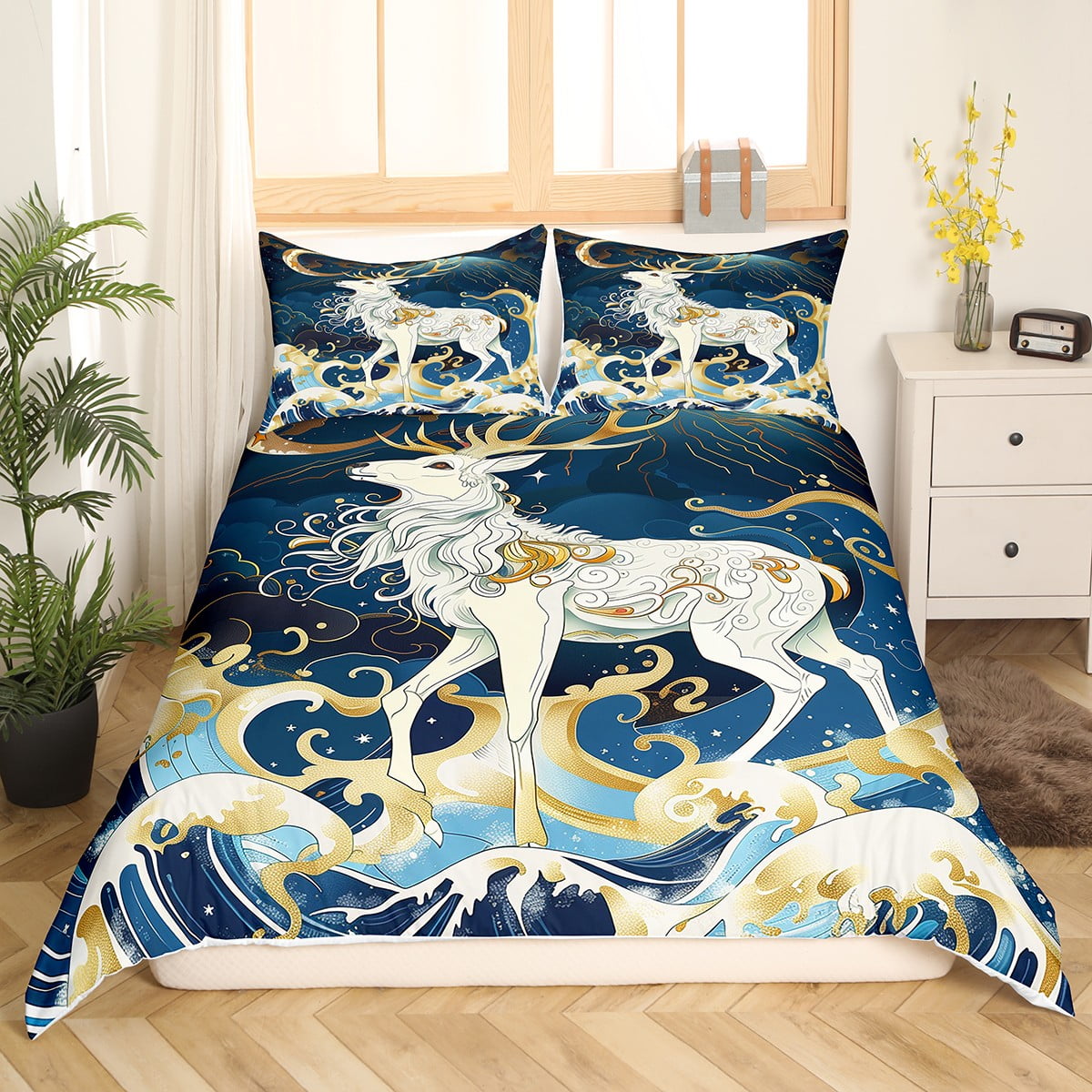 Erosebridal Boho Deer Moose Duvet Cover Twin Size Bohemian Animal ...