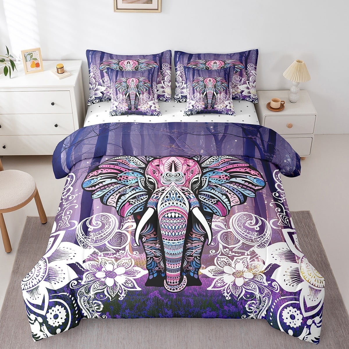 Erosebridal Boho Elephant Comforter Set Queen 7 Piece,Tribal Exotic ...