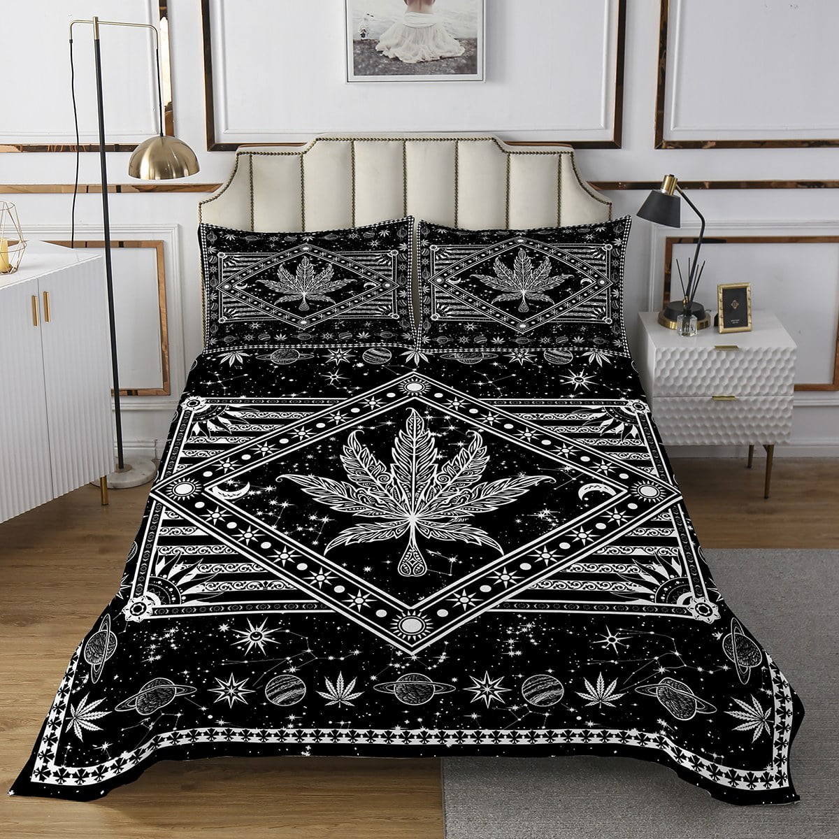 Erosebridal Boho Leaf Bedspread Sets Queen Size,Outer Space Planets Bed ...