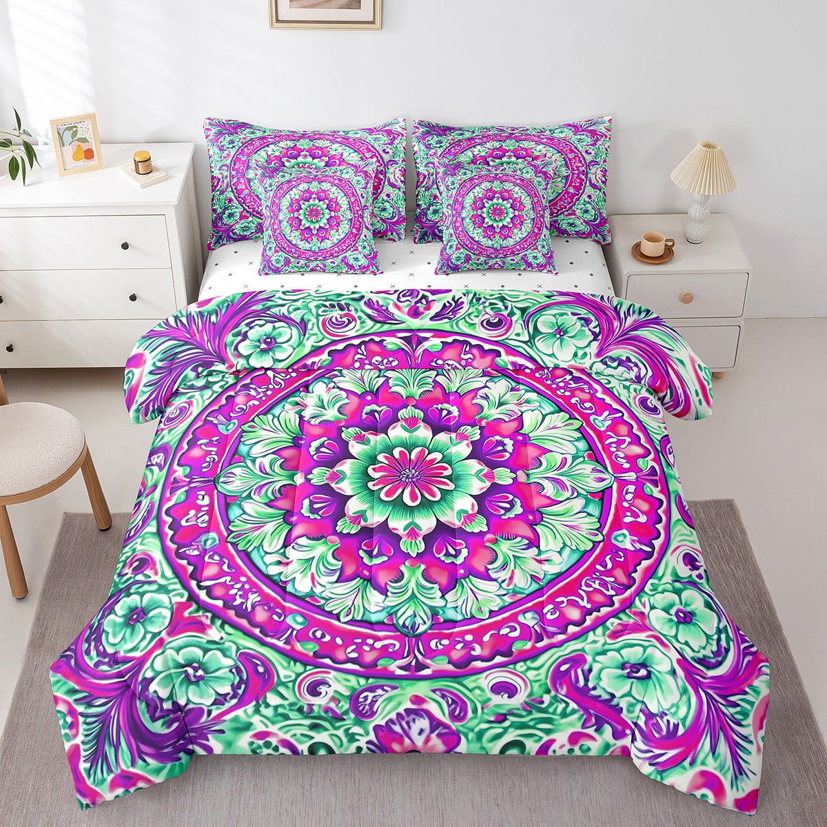 Erosebridal Boho Mandala Bedding Sets Full Size, Bohemian Floral ...