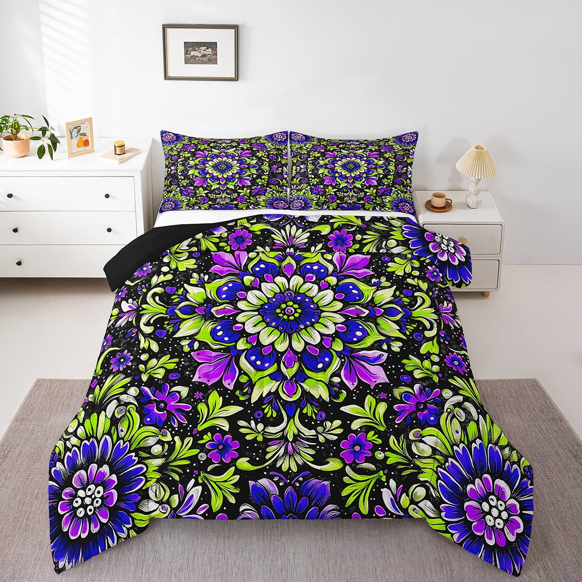 Erosebridal Boho Mandala Comforter Sets King Size Bohemian Floral