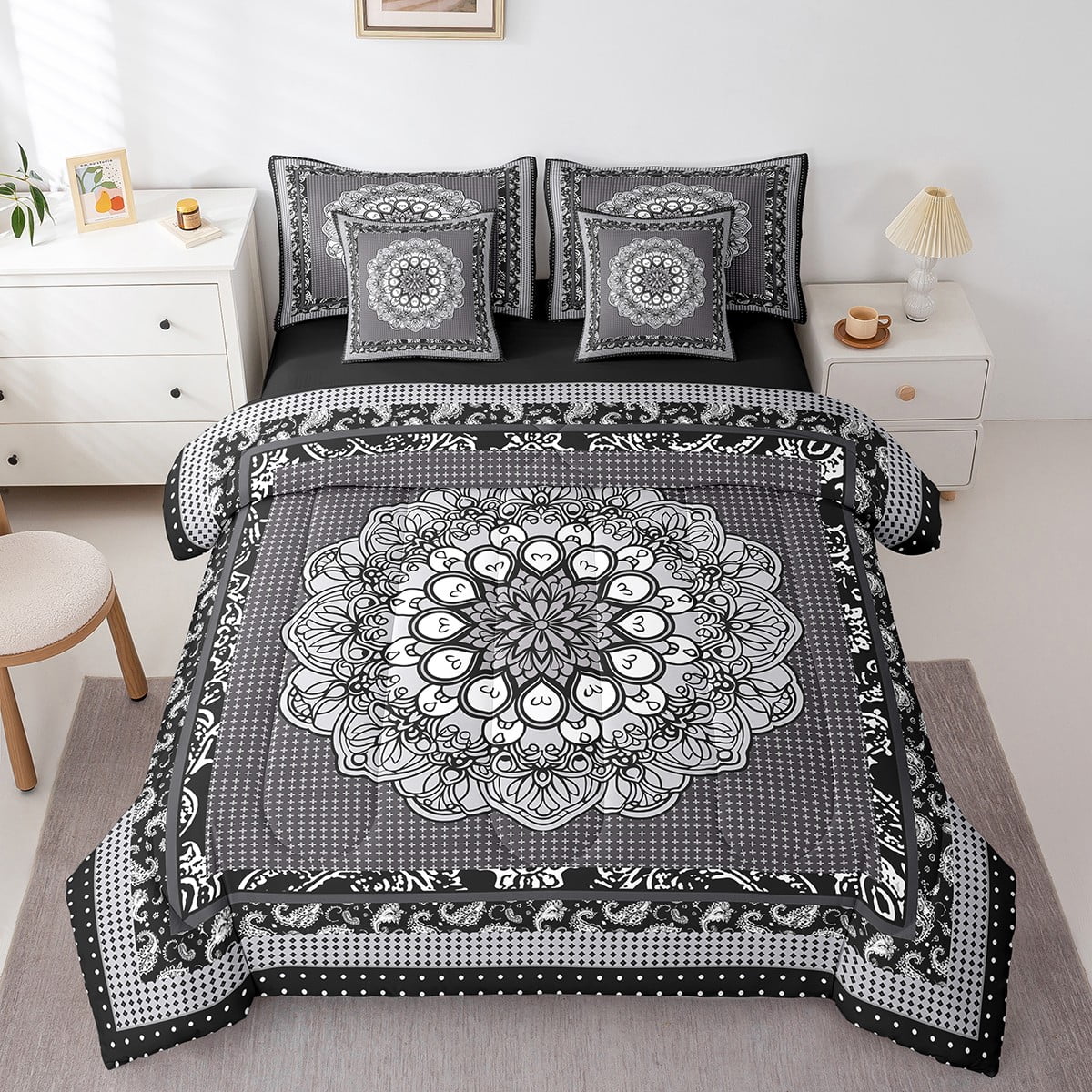 Erosebridal Boho Mandala Queen Comforter Set 7pcs Tribal Floral Bedding ...