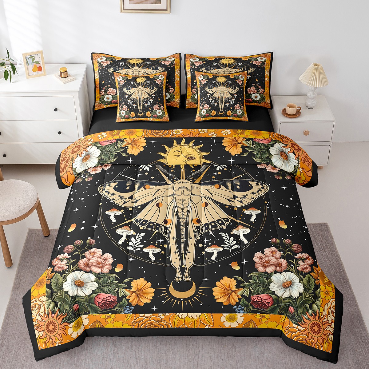 Erosebridal Boho Moth Bed In A Bag King Size Galaxy Sun Moon Bed Set Erosebridal Boho Moth Bed In A Bag King Size Galaxy Sun Moon Bed Set