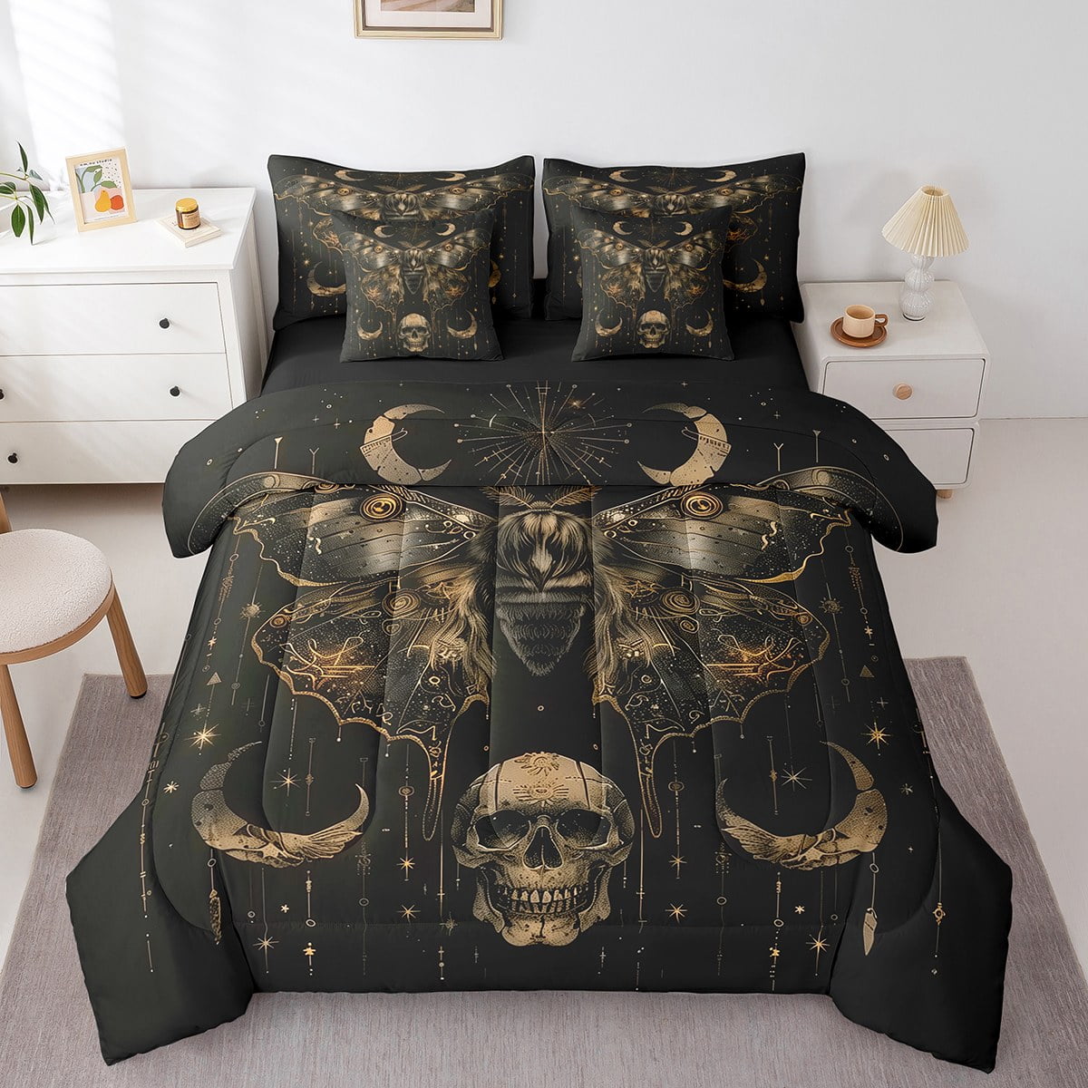 Erosebridal Boho Moth Bed in a Bag Queen size, Gothic Skull Bed Set ...