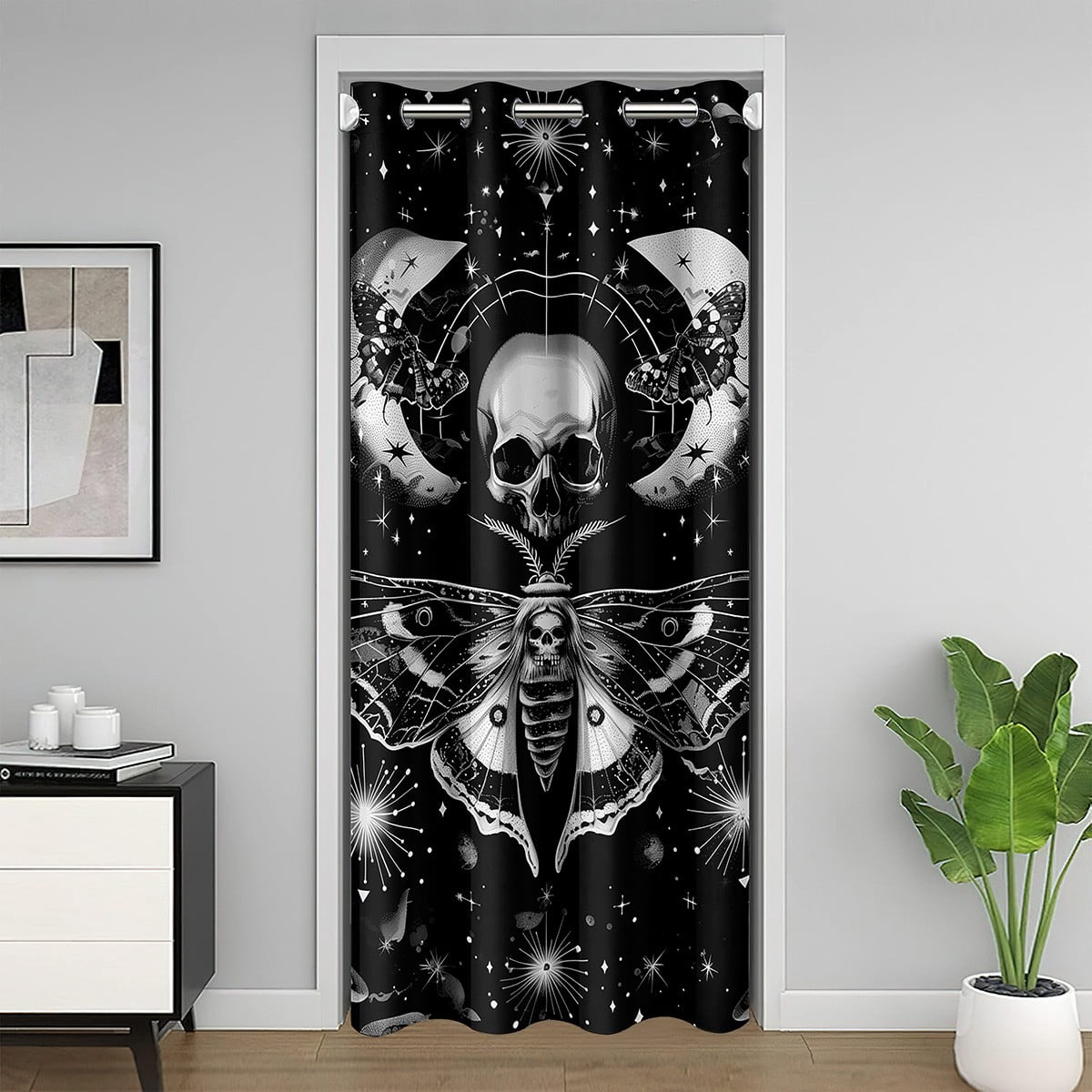 Erosebridal Boho Moth Door Curtain Panel 34x80, Skeleton Skull Door ...
