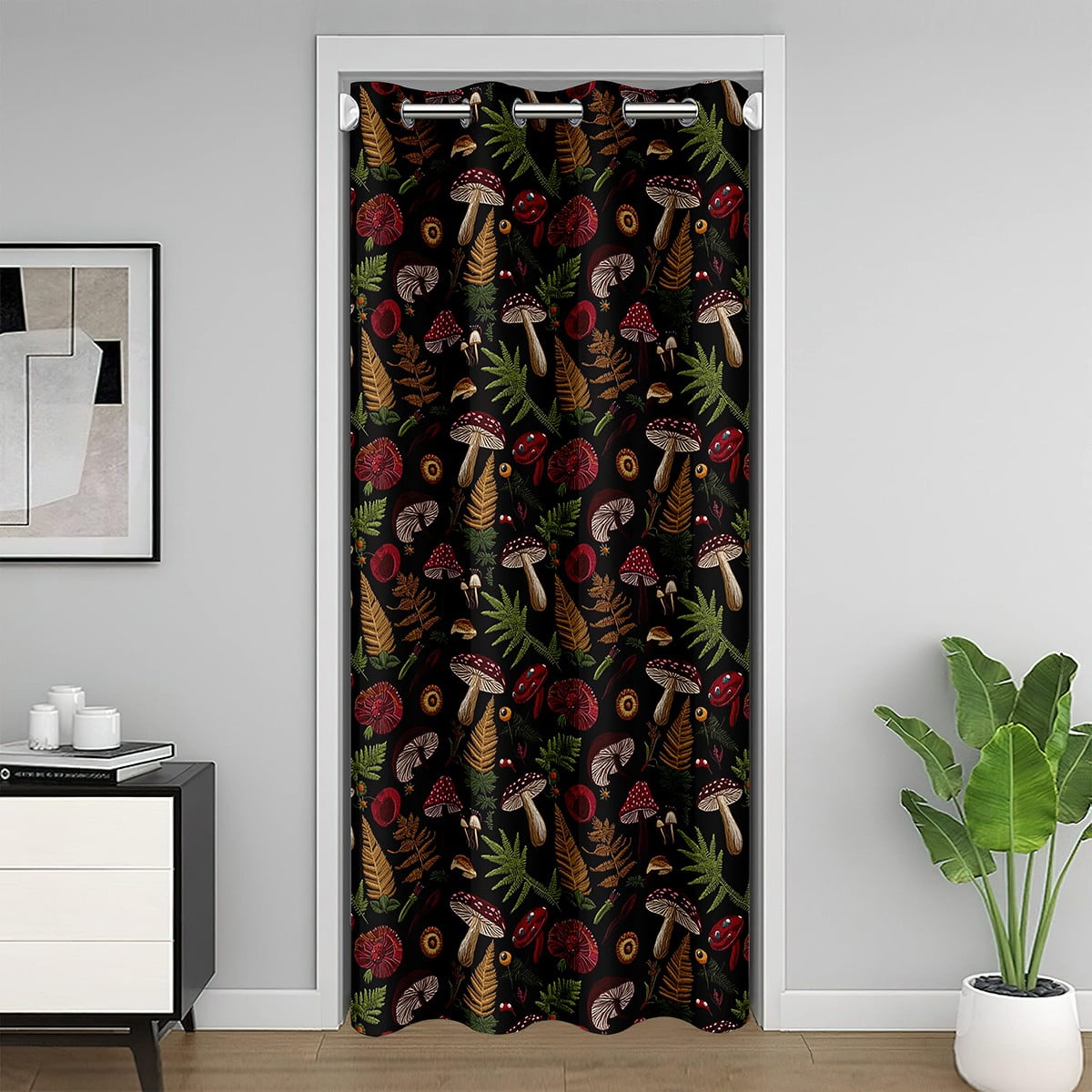 Erosebridal Boho Mushroom Door Curtain Panel 42x84, Botanical Plants ...