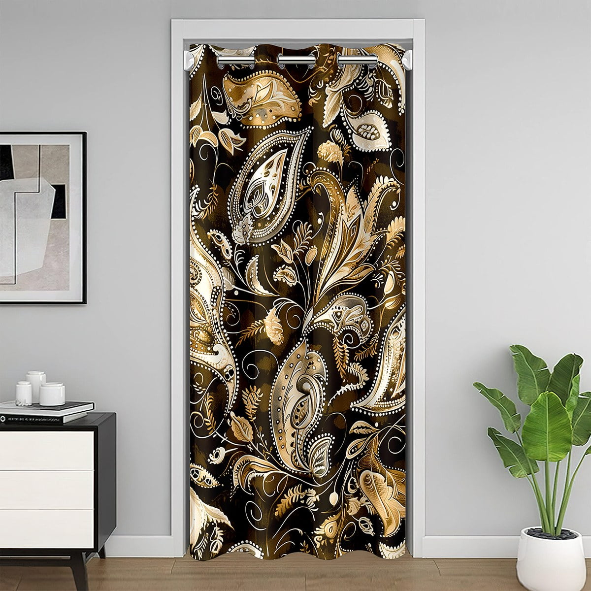 Erosebridal Boho Paisley Door Curtain For Door Window 34x80, Gold Door ...