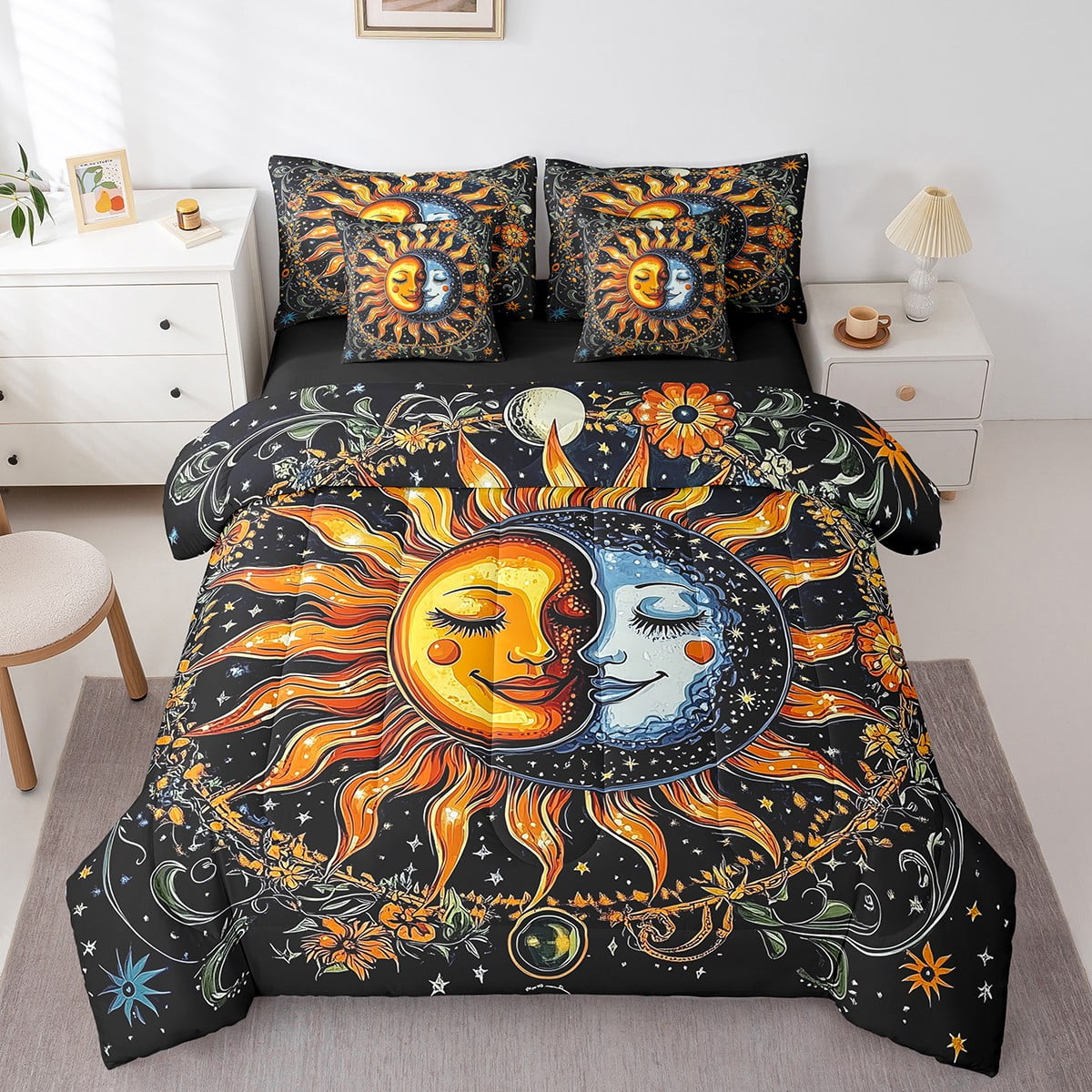Erosebridal Boho Sun Moon Bedding Sets Twin Size,Psychedelic Galaxy ...