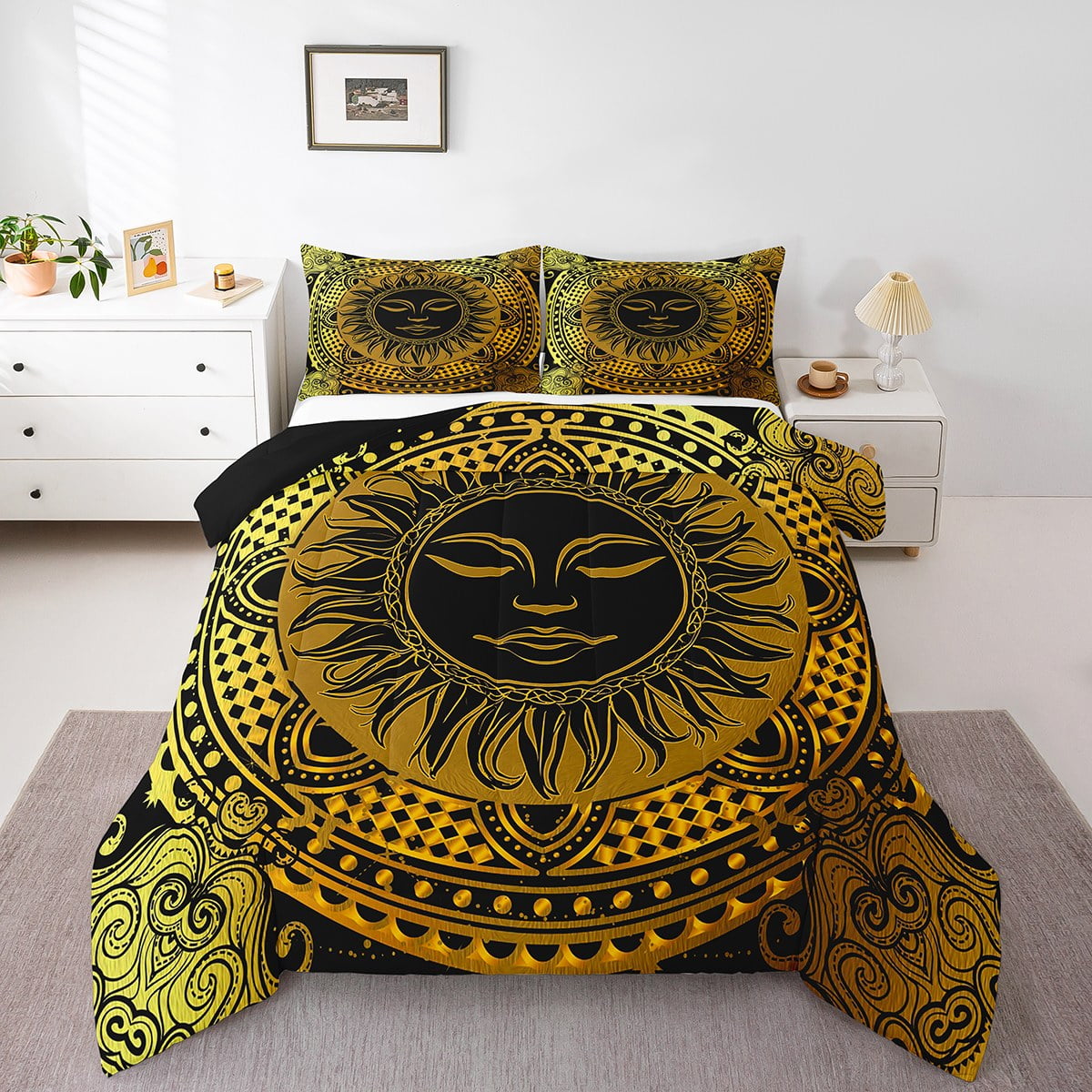 Erosebridal Boho Sun Print Comforter Sets Queen Size, Bohemian Mandala ...