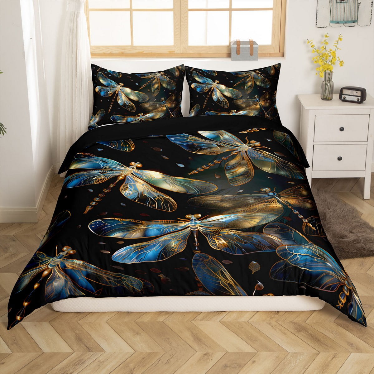 Erosebridal Dreamy Dragonfly Duvet Cover Full, Botanical Daisy Bedding ...