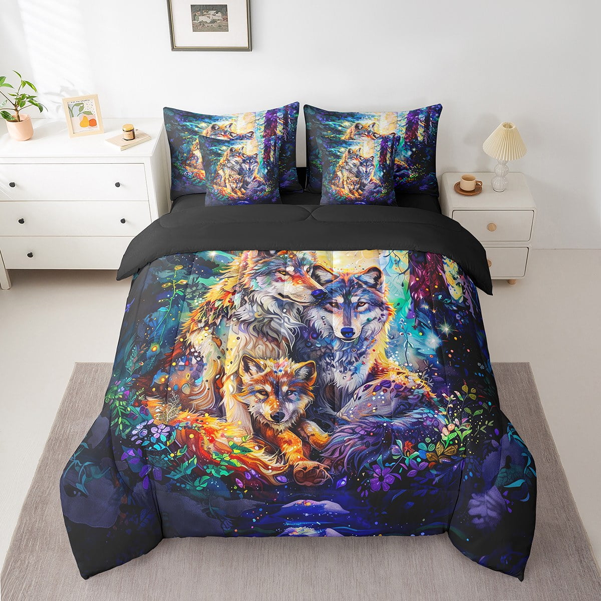 Erosebridal Boho Wolf Bed in a Bag King size, Tribal Animals Bed Set ...
