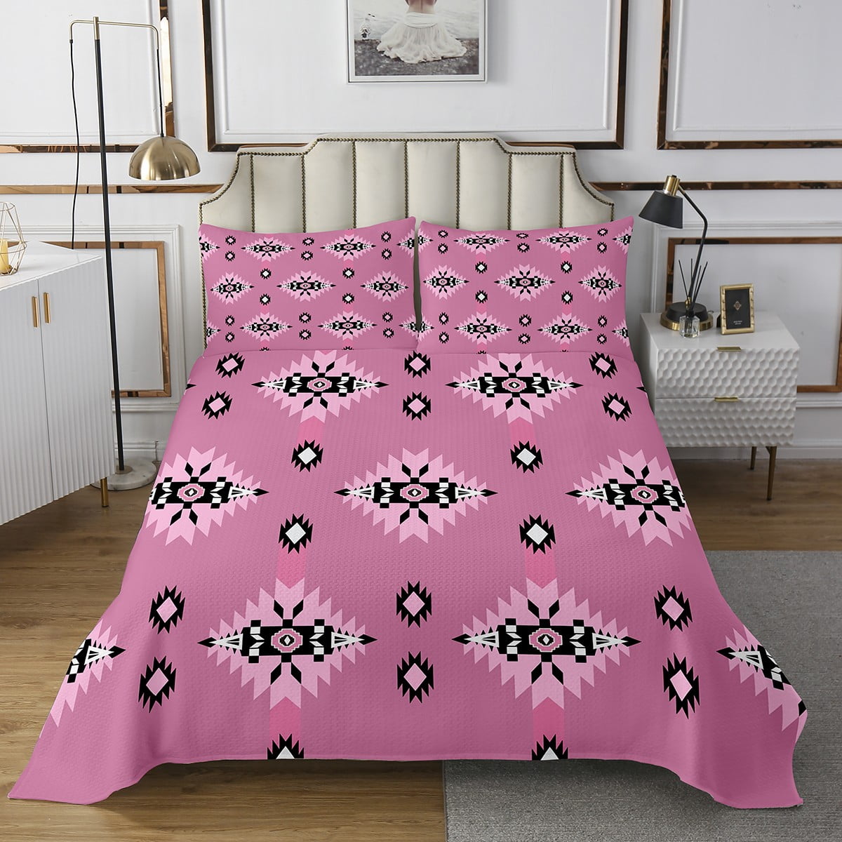Erosebridal Bohomian Aztec Bedspread Sets King Size, Pink Mandala Bed ...