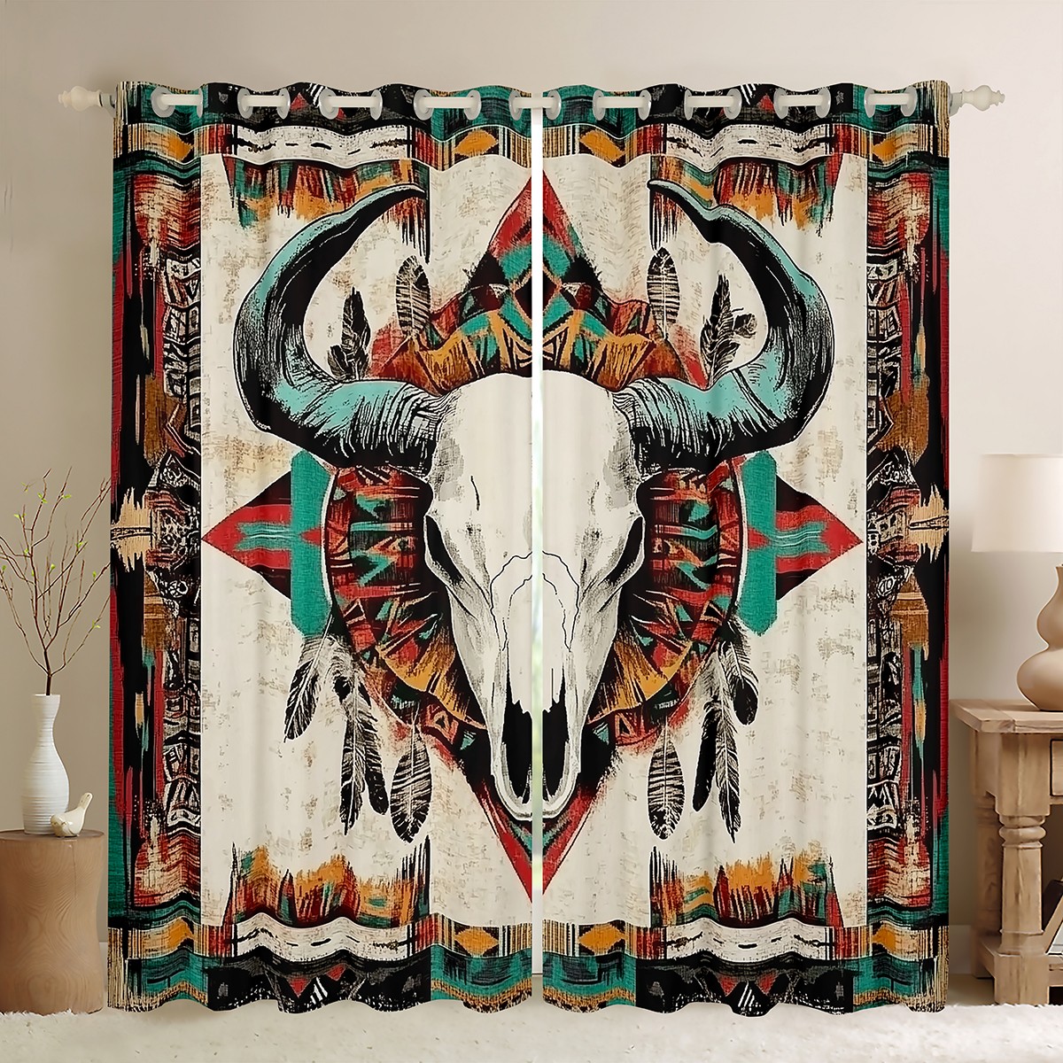 Erosebridal Bohomian Aztec Curtains and Drapes (38x54), Purple 30%-50% ...