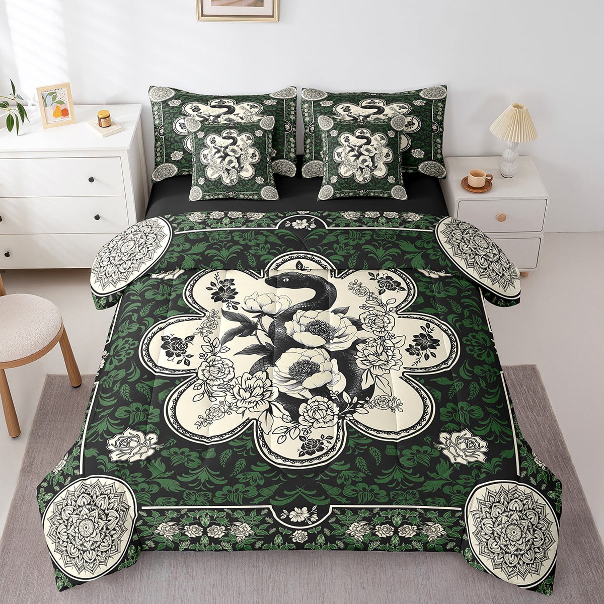 Erosebridal Bohomian Damask Bed in a Bag Queen size, Tribal Snake Bed ...