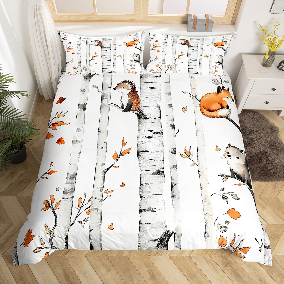 Erosebridal Botanical Birch Tree Comforter Cover King,Cute Woodland ...