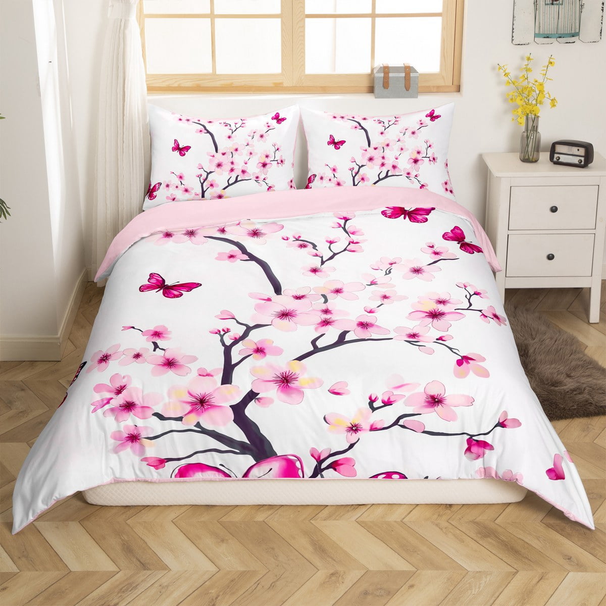 Erosebridal Botanical Cherry Blossoms Duvet Cover Twin, Girls Pink ...