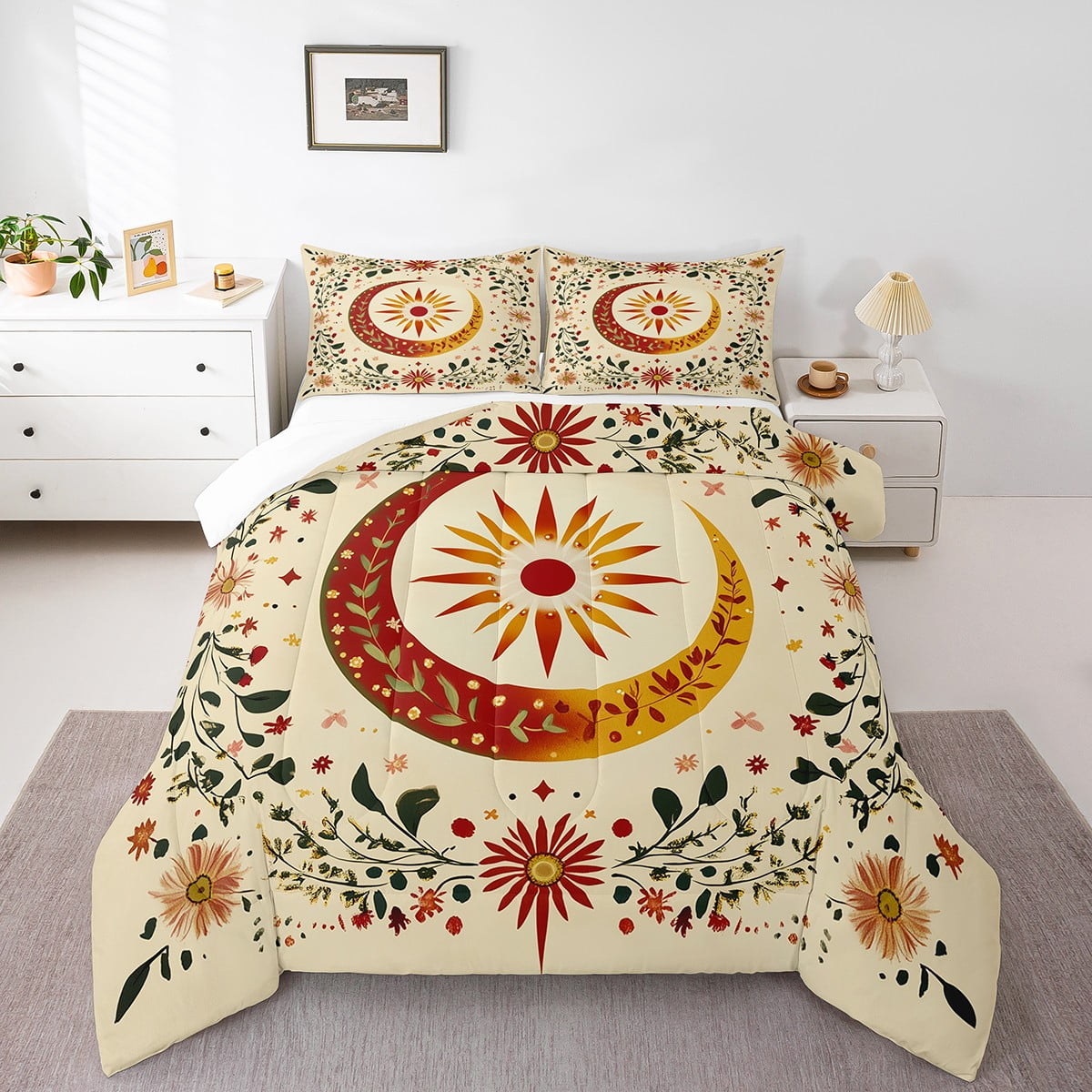 Erosebridal Botanical Flower Comforter Sets,Sun Moon Comforters ...