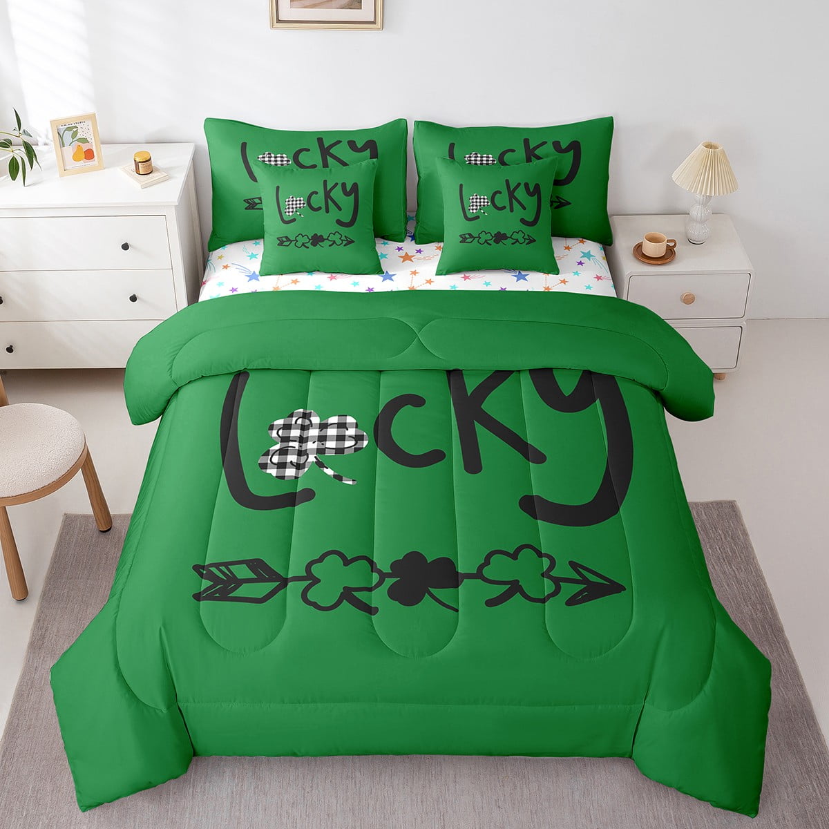 Erosebridal Botanical Four-Leaf Clover Bedding Sets Twin Size,Plaid ...