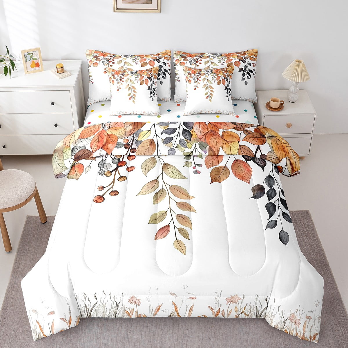 Erosebridal Botanical Leaves Bedding Sets Full Size, Lightweight Comforter Sets with Sheets ...