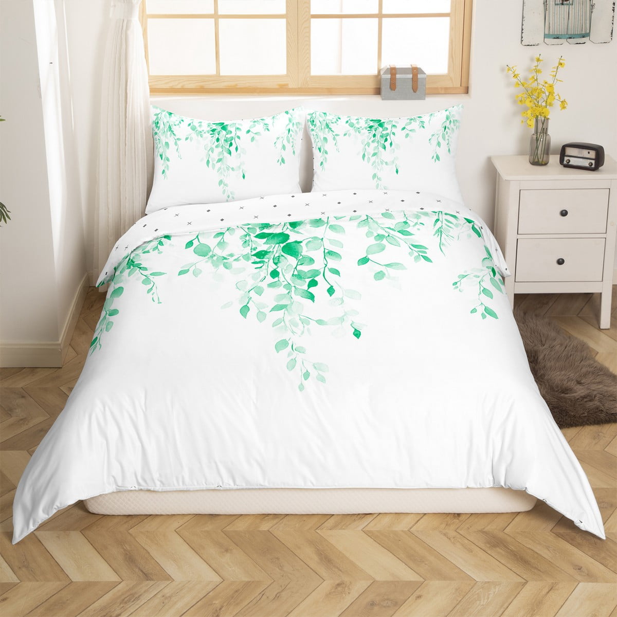 Erosebridal Botanical Leaves Comforter Cover Full, Flower Plant Bedding ...