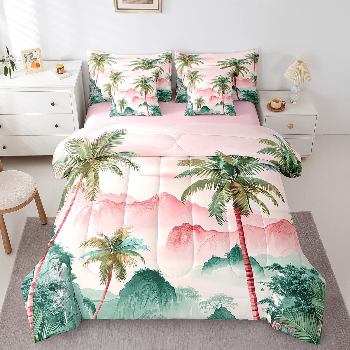 Erosebridal Botanical Palm Tree Bed in a Bag Queen Size, Watercolor ...