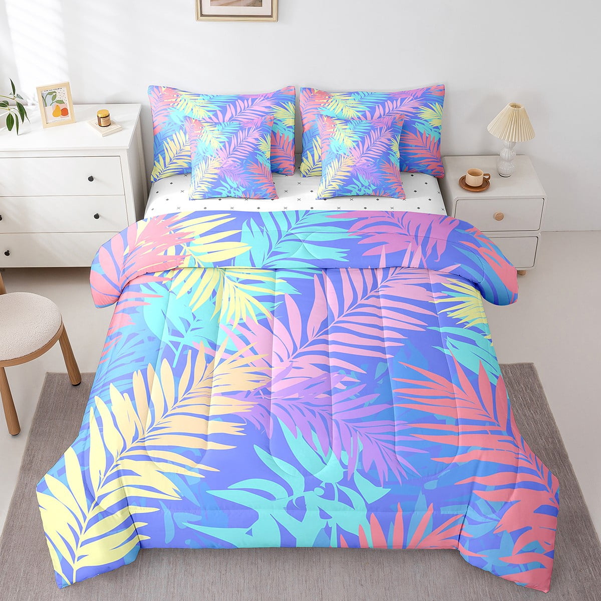 Erosebridal Botanical Palm Tree Bedding King Size, Tropical Leaf ...