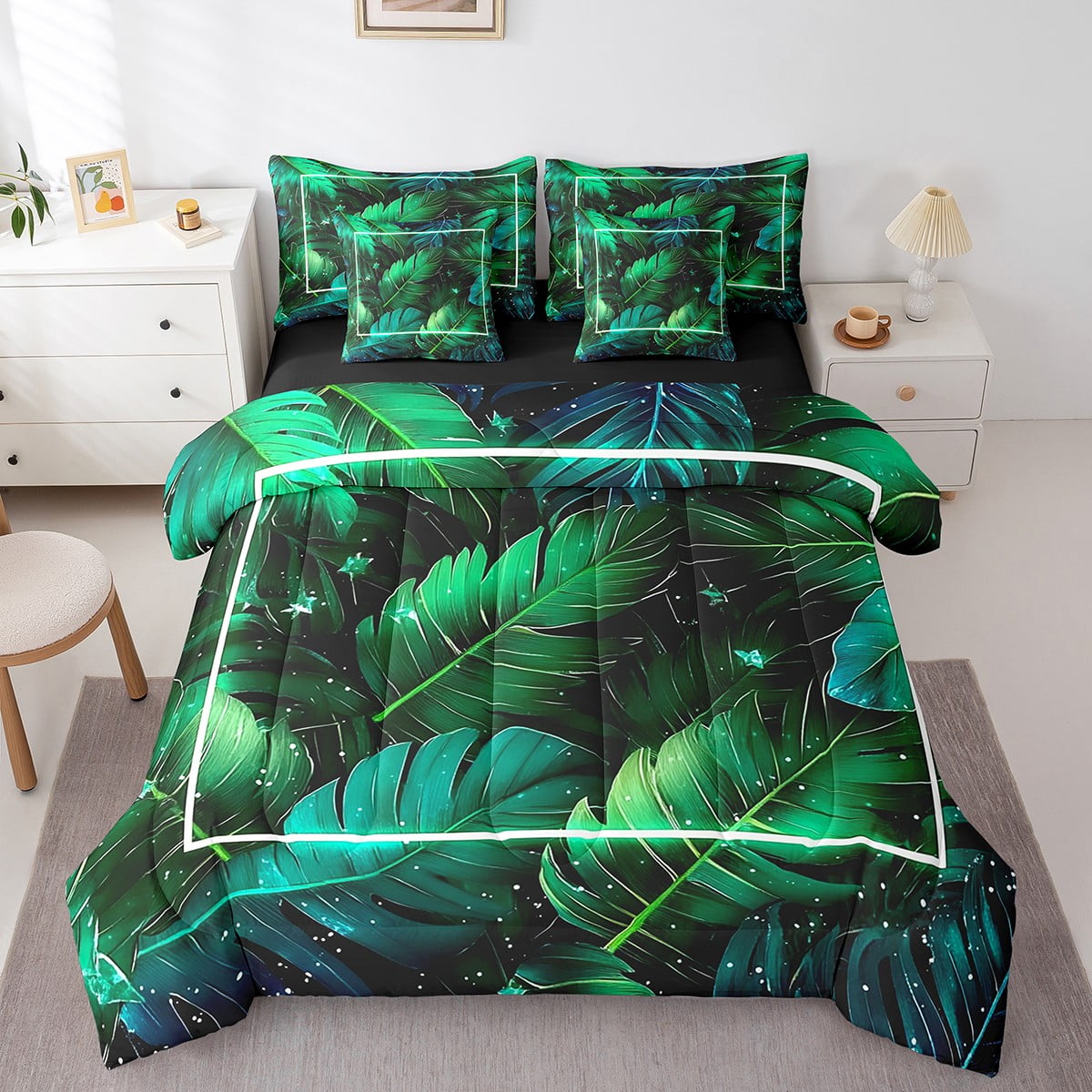 Erosebridal Botanical Palm Tree Bedding Queen Size,Tropical Leaves Bed ...