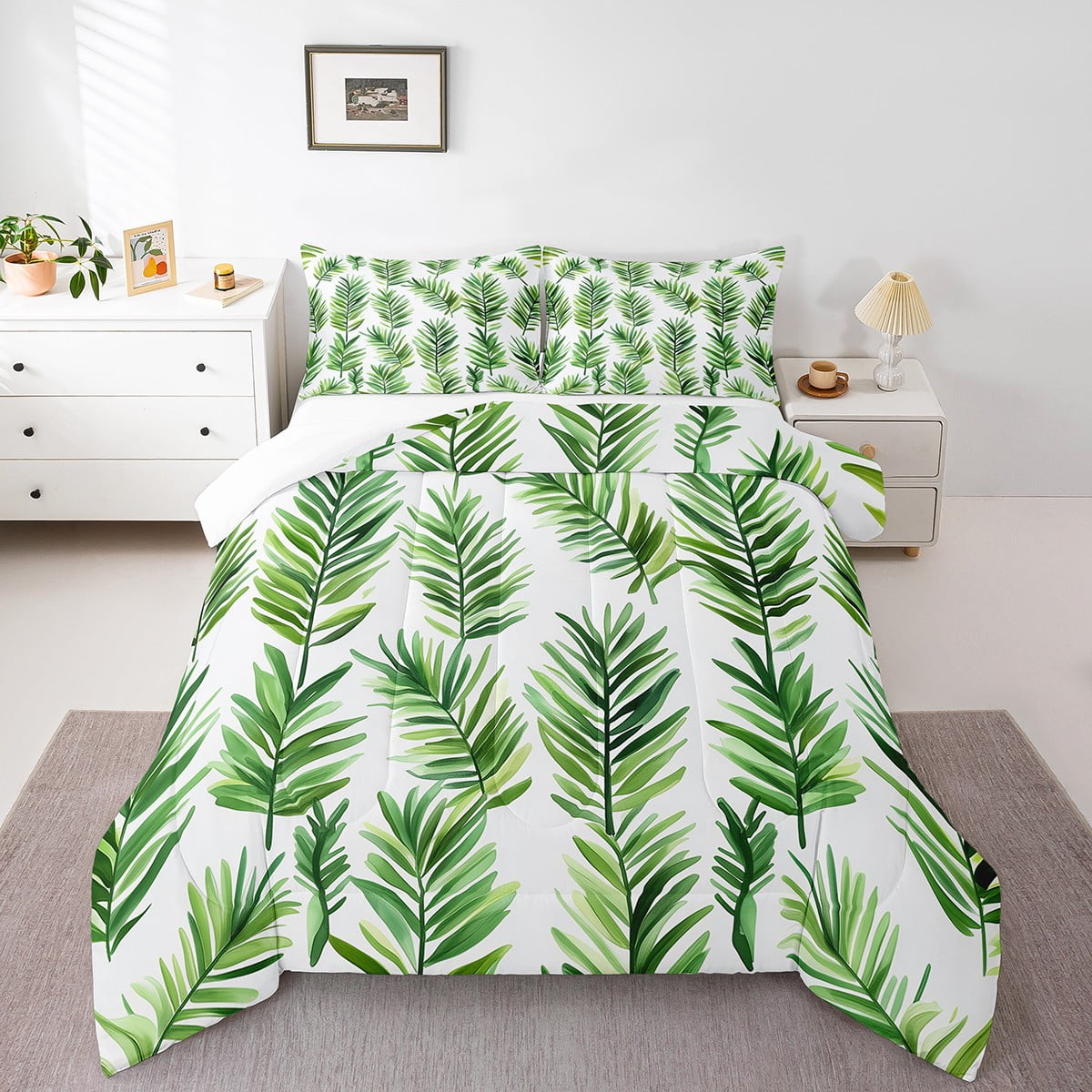 Erosebridal Botanical Plant Bedding King Comforter Set,Tropical Leaves ...