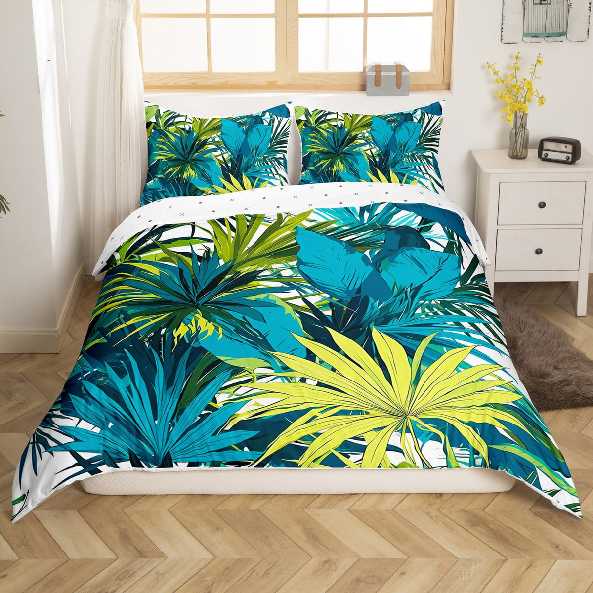 Erosebridal Botanical Plants Comforter Cover, Palm Tree Leaf Bedding ...